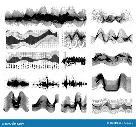 Sound Waves Ink Sketch Vector Set Frequency Recording Volume Equalizer Radio Signal Voice