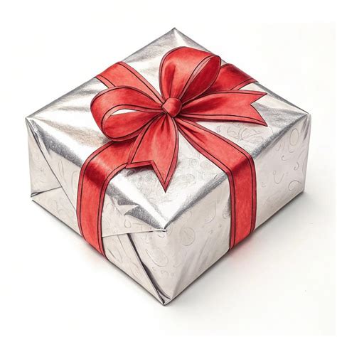 Rectangular T Box Wrapped In Shiny Metallic Silver Paper With A