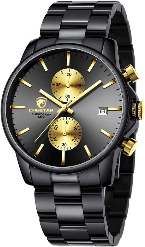 GOLDEN HOUR Relojes para hombres con acero inoxidable negro y metal Casual Reloj cronógrafo de