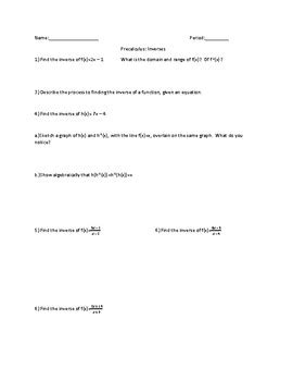 Precalculus Function Inverses By Mr Ds PreCal Store TPT