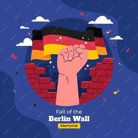 Caída Plana De La Ilustración Del Muro De Berlín Vector Premium