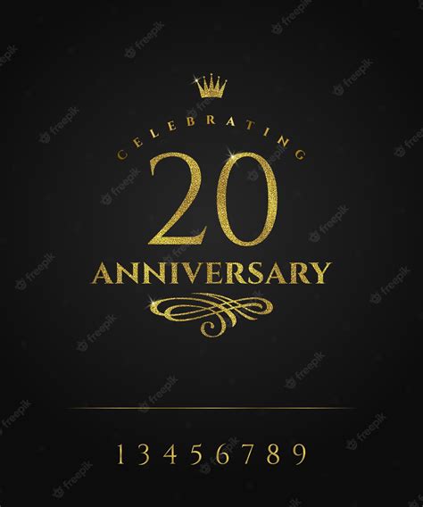 왕관과 번영 요소와 반짝이 골드 기념일 황금 로고 프리미엄 벡터