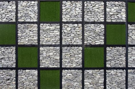 Artificial Grass And Stone Pattern Wall Stock Image Image Of