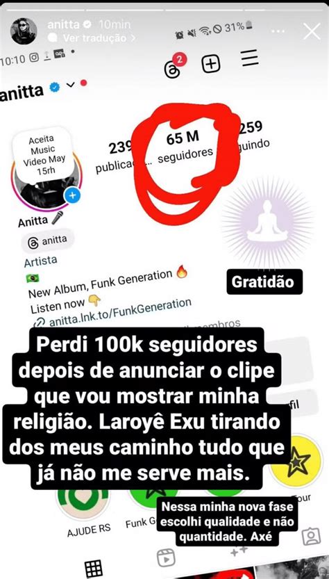 Anitta se manifesta após perder milhares de seguidores por anúncio de