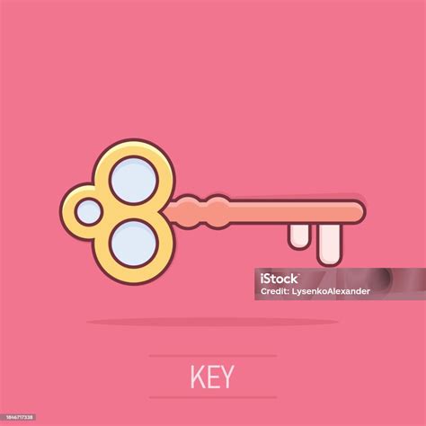 Vector Cartoon Key Icon In Comic Style Secret Keyword Sign Illustration