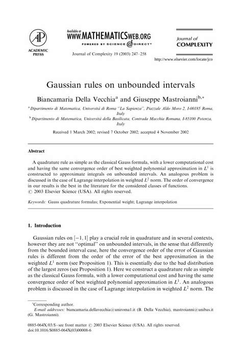 Pdf Gaussian Rules On Unbounded Intervals Dokumentips