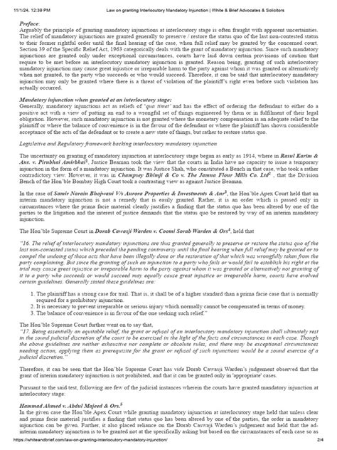 Law On Granting Interlocutory Mandatory Injunction Pdf Injunction Equity Law