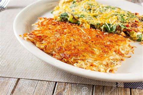 Breakfast Plate Shredded Hash Browns Spinach Omelet Stock Image