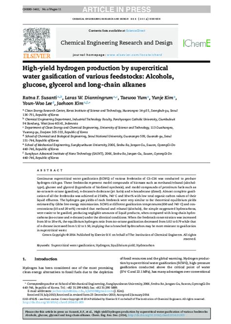 Pdf High Yield Hydrogen Production By Supercritical Water