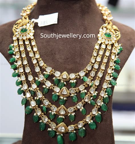 Polki Diamond And Emerald Step Haram Indian Jewellery Designs