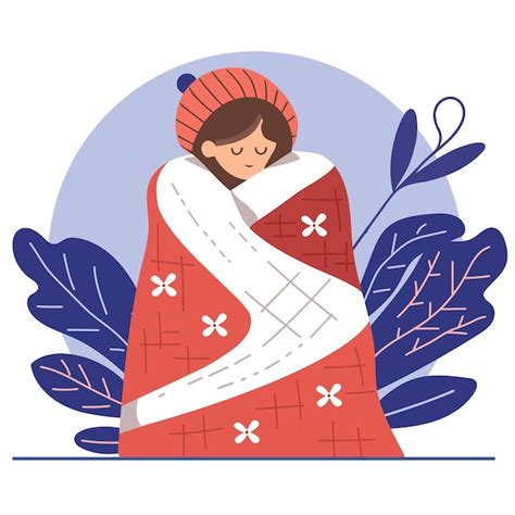 Premium Vector Cute Girl Standing Covered In Blanket Young Woman In
