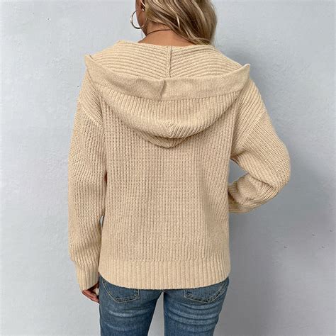 Ecetana Womens Hooded Zip Up Warm Cardigan Sweater With Long Sleeves