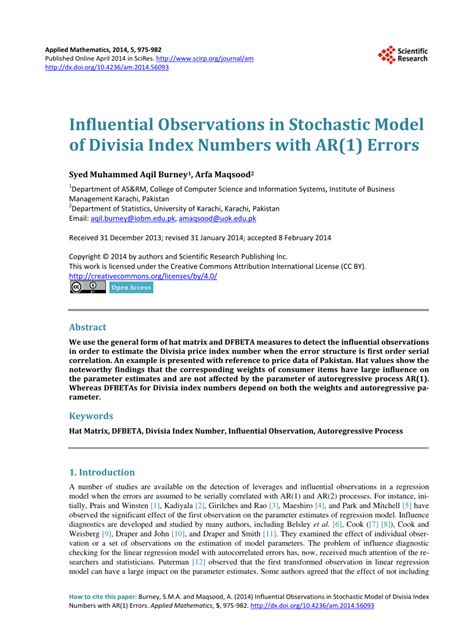 Pdf Influential Observations In Stochastic Model Of Divisia Index
