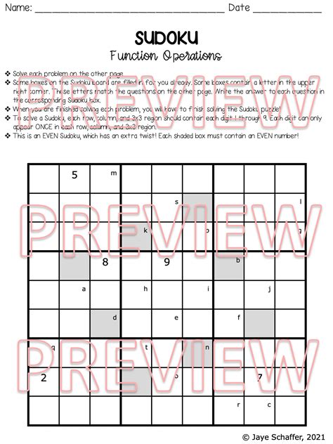 Function Operations And Compositions Even Sudoku Puzzle Made By Teachers