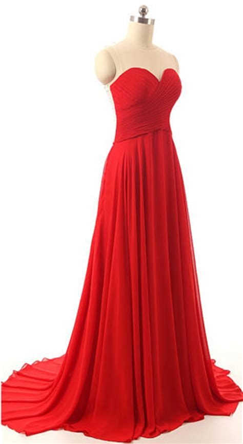 Red Floor Length Chiffon A Line Prom Dress Featuring Ruched Sweetheart