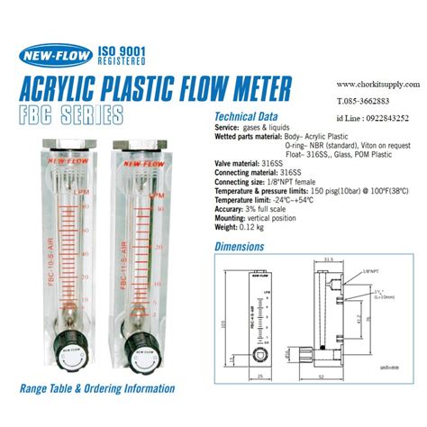 เครื่องวัดอัตราการไหล ของก๊าซ และ ของเหลว Plastic Flow Meter