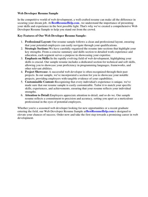 Web Developer Resume Sample Pdf Résumé Web Development