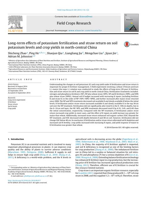 Pdf Long Term Effects Of Potassium Fertilization And Straw Return On