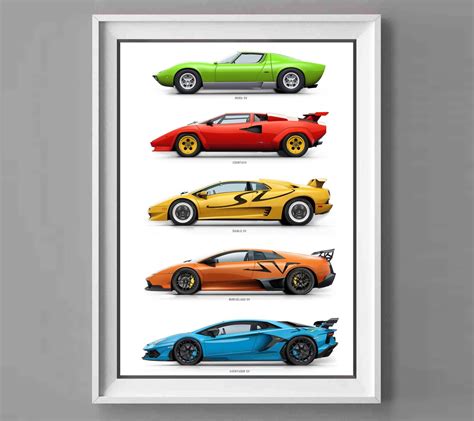 Lamborghini Evolution Generation Poster Print Miura Countach Diablo