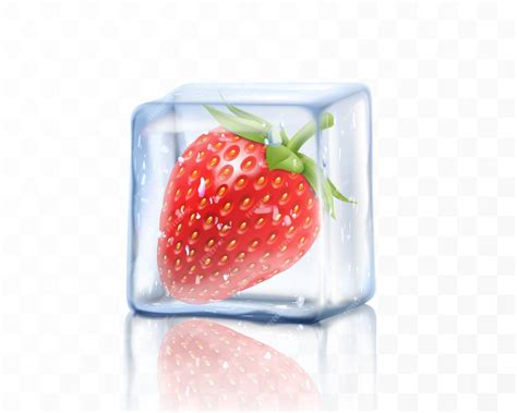 Premium Vector Fresh Ripe Strawberry In Ice Cube Isolated On