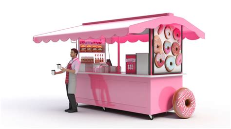 Doughnut Cartoon Style 3d Rendering Of A Pink Shop Vendor On White