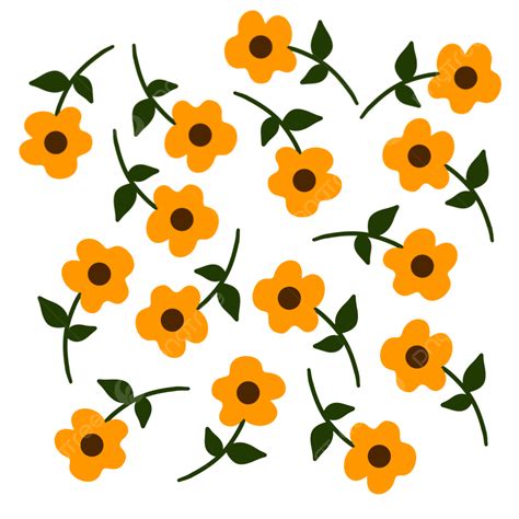 귀여운 노란 꽃 일러스트 만화 꽃 무늬 떠나다 Png 일러스트 및 Psd 이미지 무료 다운로드 Pngtree