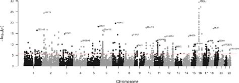 Gene Based Manhattan Plot Of Genetic Associations With Grip Strength In Download Scientific