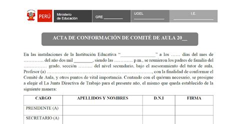 Acta De Conformación De Comité De Aula