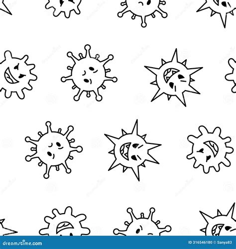 Viruses Kawaii Seamless Pattern Stock Vector Illustration Of
