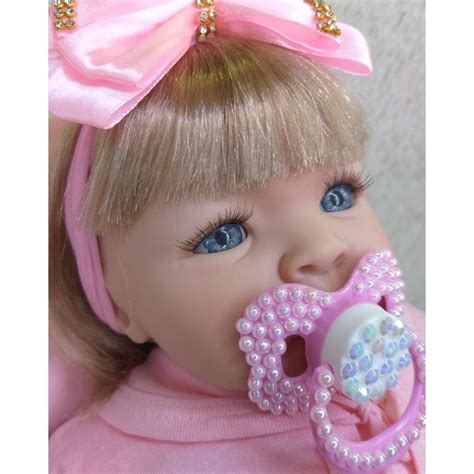 Boneca Tipo Reborn Bebê Realista Kit Acessórios 13 Itens Loira Linda