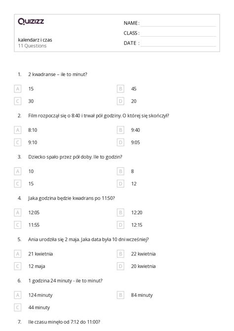 Ponad 50 Czas do pół godziny arkuszy roboczych dla Klasa 3 w Quizizz