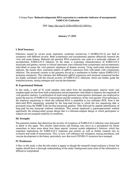 Journal Paper On RNA Indicators Critique Paper Reduced Subgenomic RNA Expression Is A