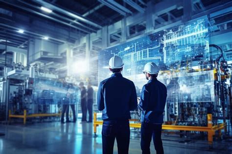 Factory Digitalization Two Industrial Engineers Use Tablet Computer Big Data Statistics