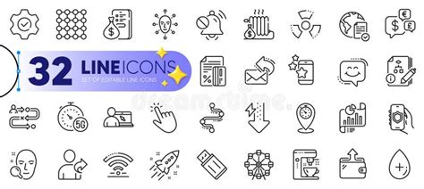 Outline Set Of Journey Path Density And Face Biometrics Line Icons For Web App Vector Stock