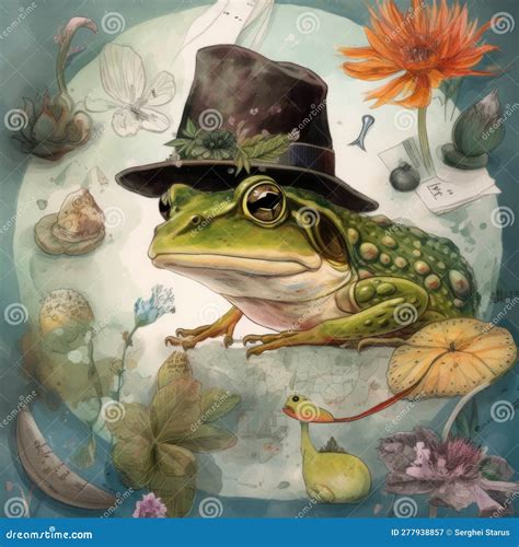 A Painting Of A Frog Wearing A Top Hat Generative AI Image Stock