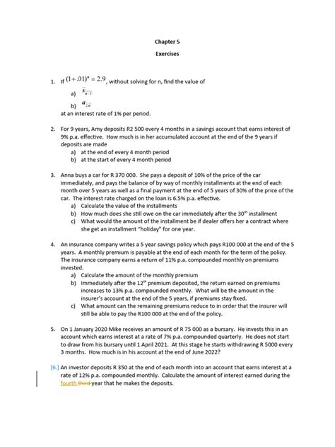 Chapter 5 Exercises Corrected Pdf Interest Insurance