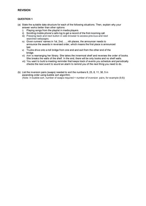 Topic Exercise Worksheet REVISION QUESTION A State The Suitable Data Structure For Each