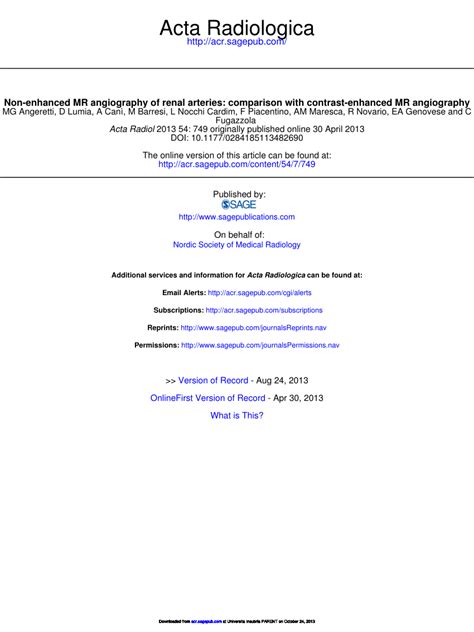 Pdf Non Enhanced Mr Angiography Of Renal Arteries Comparison With