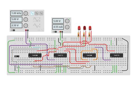 circuit design 3 bit asynchronous counter tinkercad