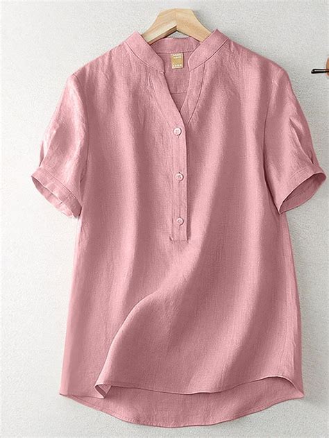 Solid Button Short Sleeve Casual T Shirt Blusas Holgadas Ropa Ropa