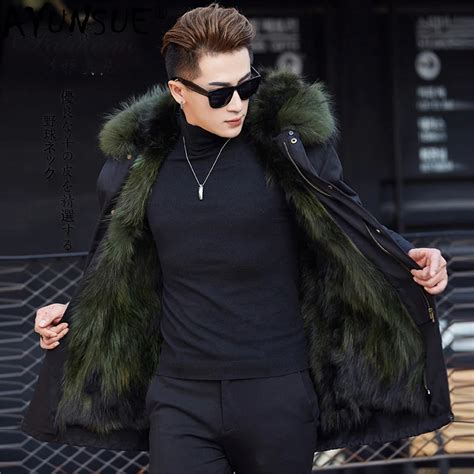 AYUNSUE Real Fur Coat Men S Winter Jacket Man Coats Raccoon Fur Parka