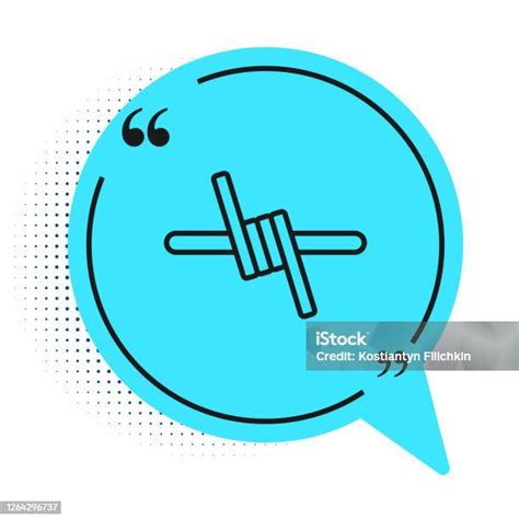흰색 배경에 격리 된 검은 줄 철조망 아이콘 파란색 음성 버블 기호입니다 벡터 가시 철사에 대한 스톡 벡터 아트 및 기타 이미지