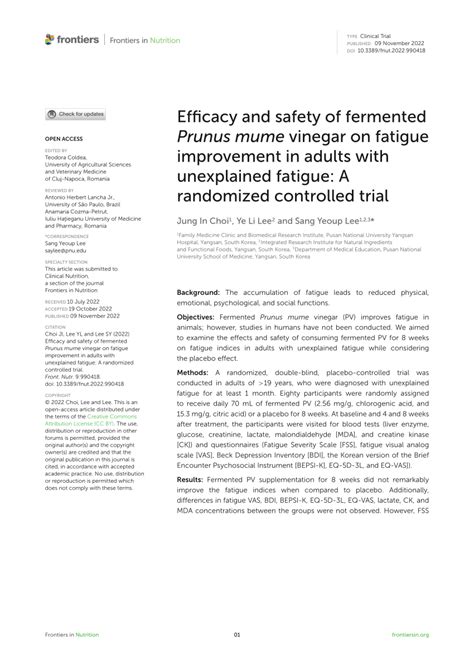 Pdf Efficacy And Safety Of Fermented Prunus Mume Vinegar On Fatigue
