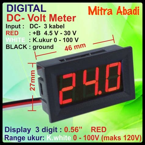 Jual Voltmeter DC 0V 100V 0 56 Inch Merah Red 3 Kabel Frame