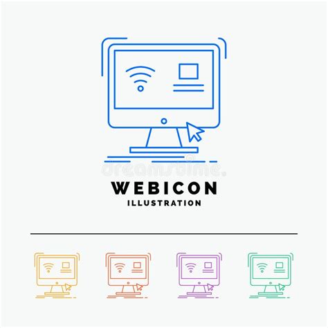 Control Computer Monitor Remote Smart 5 Color Line Web Icon Template Isolated On White
