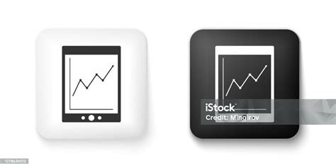 흰색 배경에 격리 된 통계 그래프 차트 아이콘과 흑백 태블릿 재무 차트 및 그래프 기호 정사각형 버튼입니다 벡터 0명에 대한 스톡 벡터 아트 및 기타 이미지 Istock