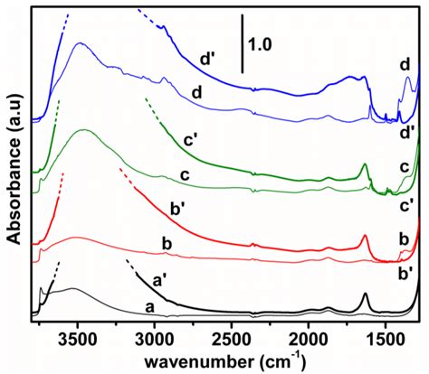 Ir Spectra Of Samples In Contact With 20 Mbar Of H 2 O Vapour A Bare