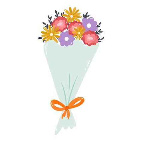 Premium Vector Cute Bouquet With Flowers And Leaves Present For