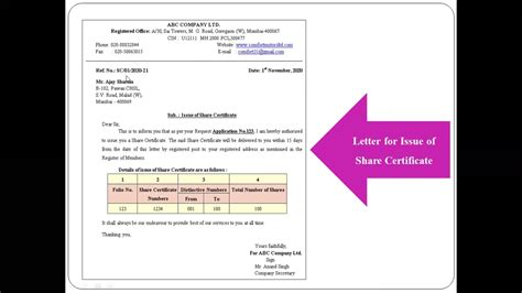 43 Letter Of Issue Of Share Certificate Youtube