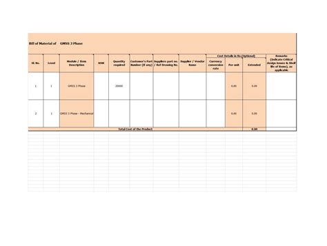 Excel Bom Template